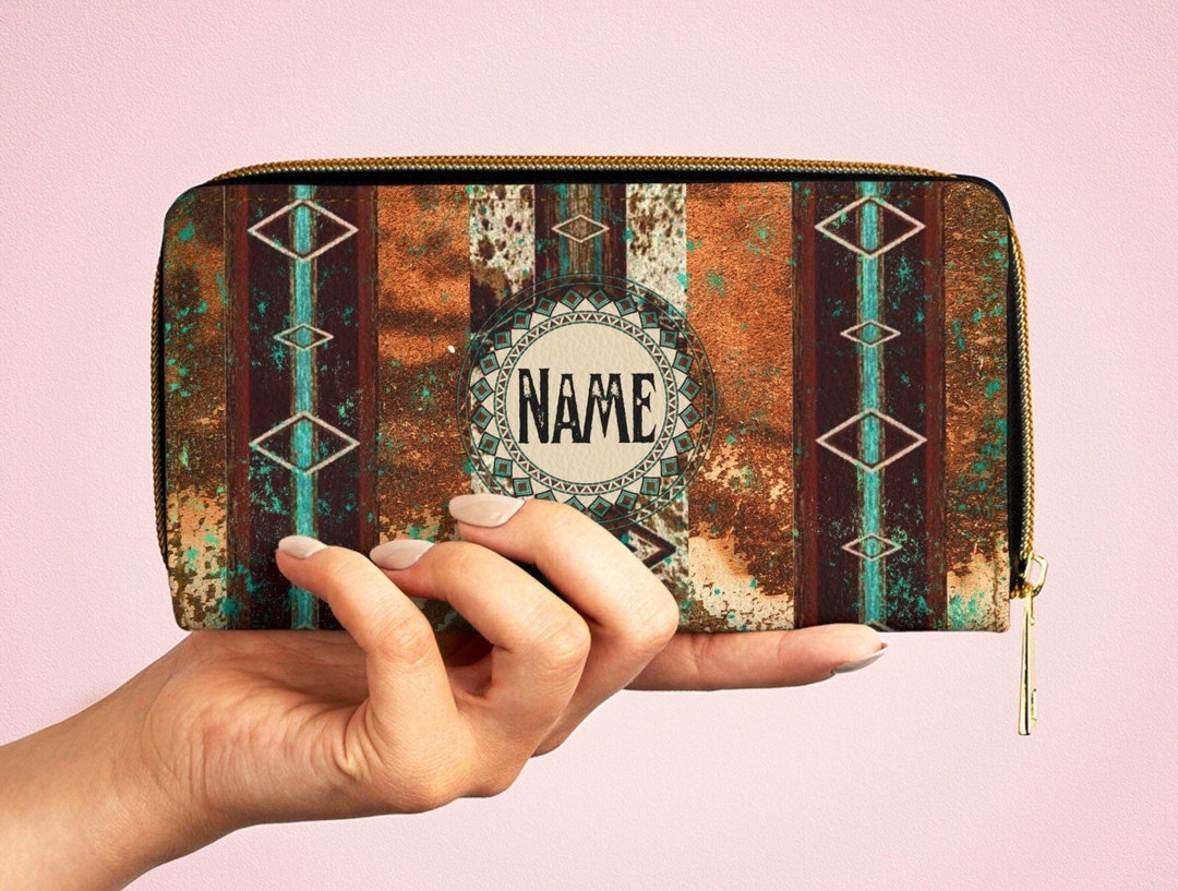 Personalized Western Leather Wallet | Monogrammed Cow Print Wallet ...