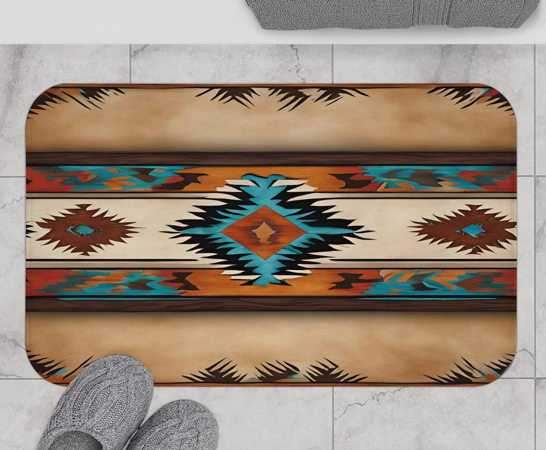Southwestern Bath Mat, Western Bathroom Rug, Boho Tribal Indian Bath ...
