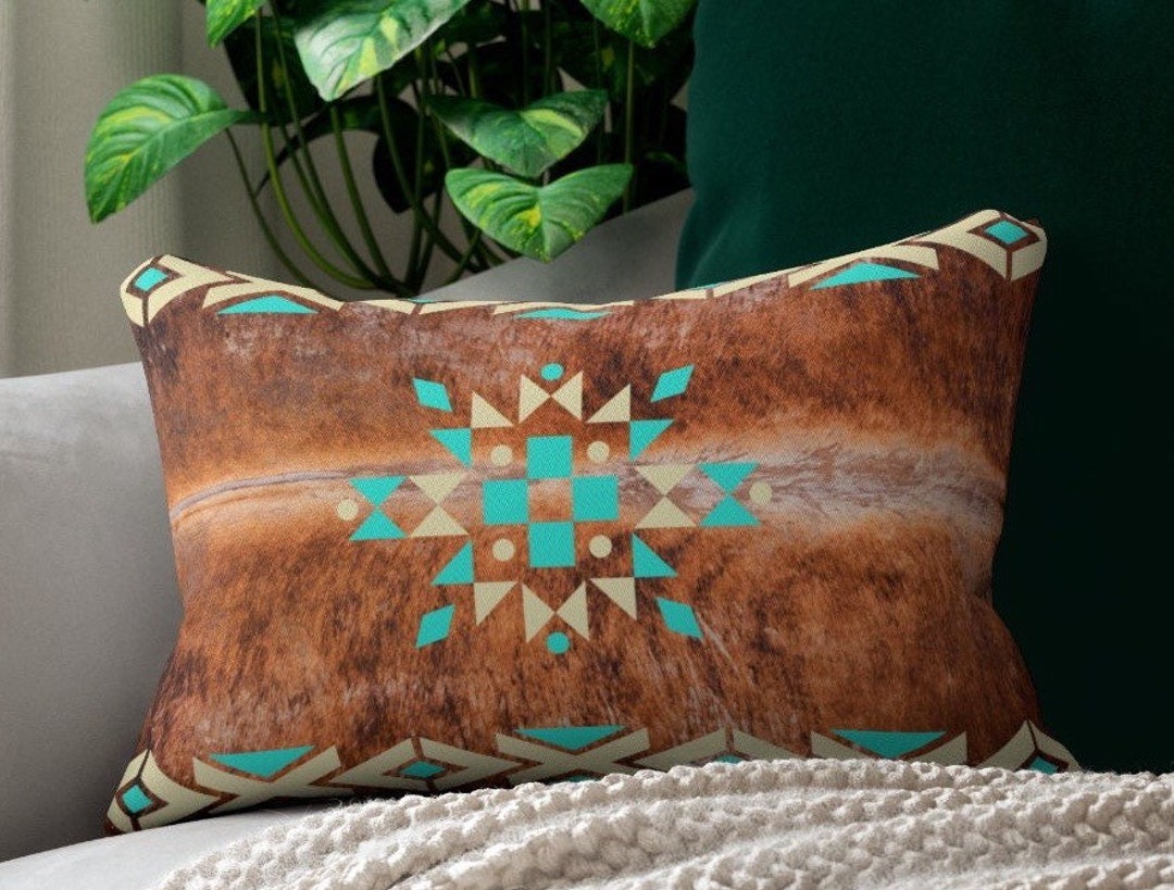 Cowhide Print Lumbar Pillow | Boho Western Throw Pillow | Southwestern ...