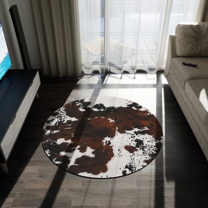 Cowhide Print Round Rug , Faux Cowhide Rug , Western Area Rug ...