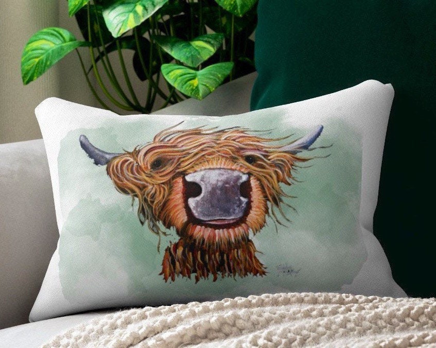 Farm Cow Lumbar Pillow Highland Cow Pillow Farmhouse Home - Etsy
