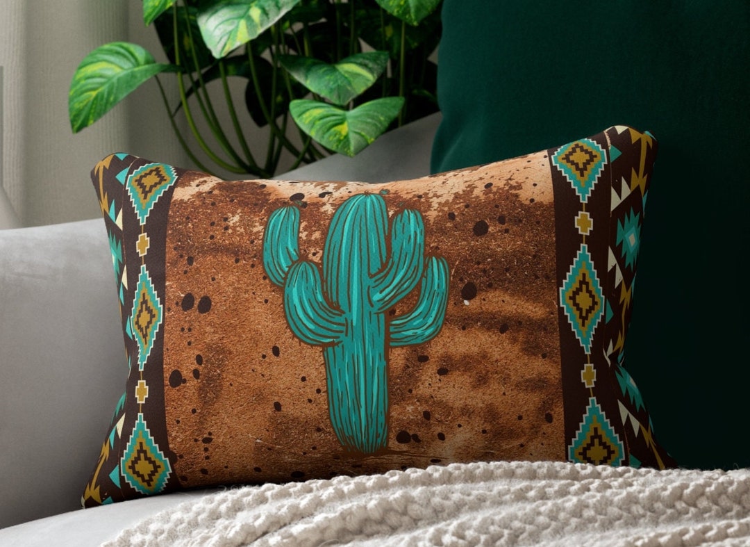 Southwestern Cactus Lumbar Pillow | Western Style Throw Pillow ...