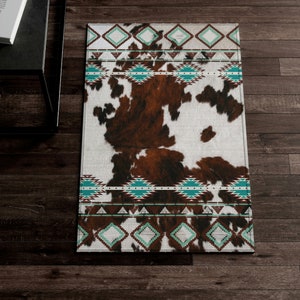 Western Cowhide Print Accent Rug | Faux Cow Hide Area Rug | Boho ...