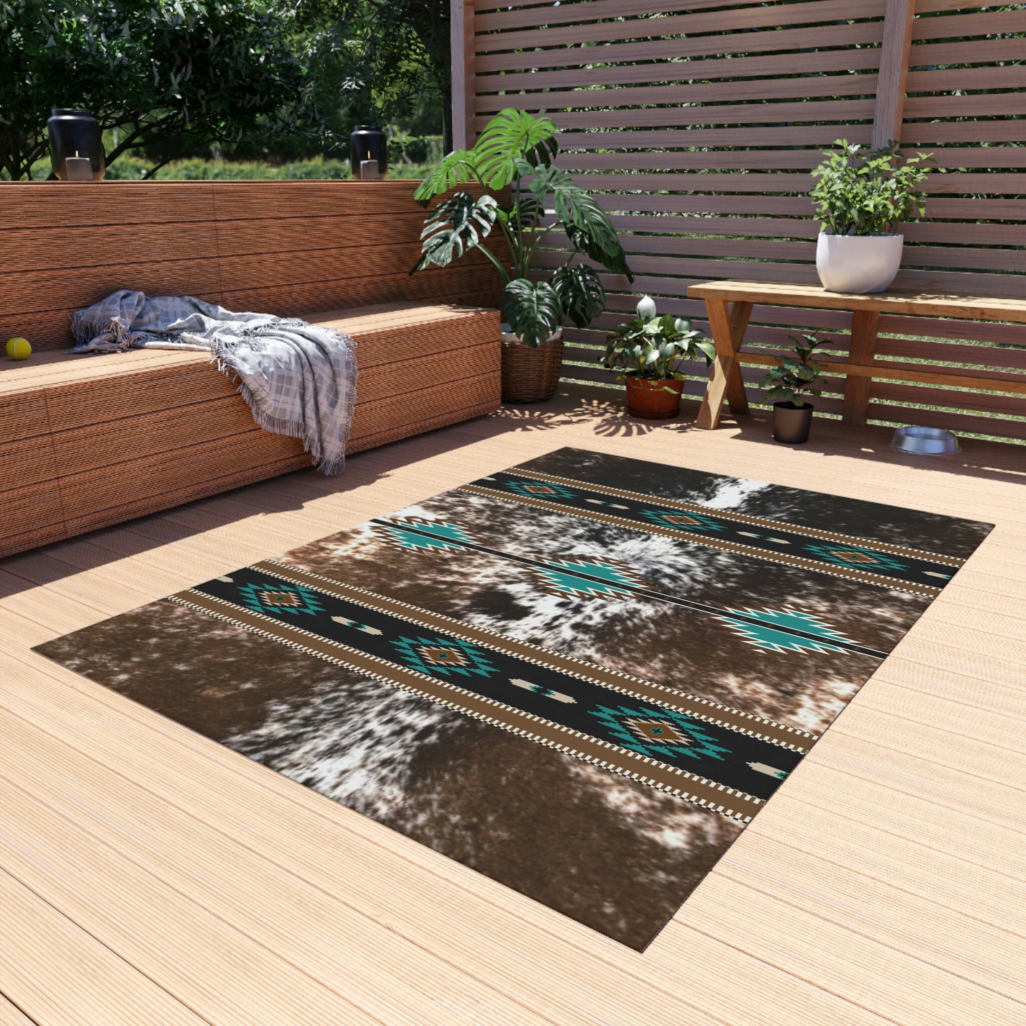 Cowhide Print Outdoor Rug | Western Rustic Outdoor Floor Mat | Faux Cow ...
