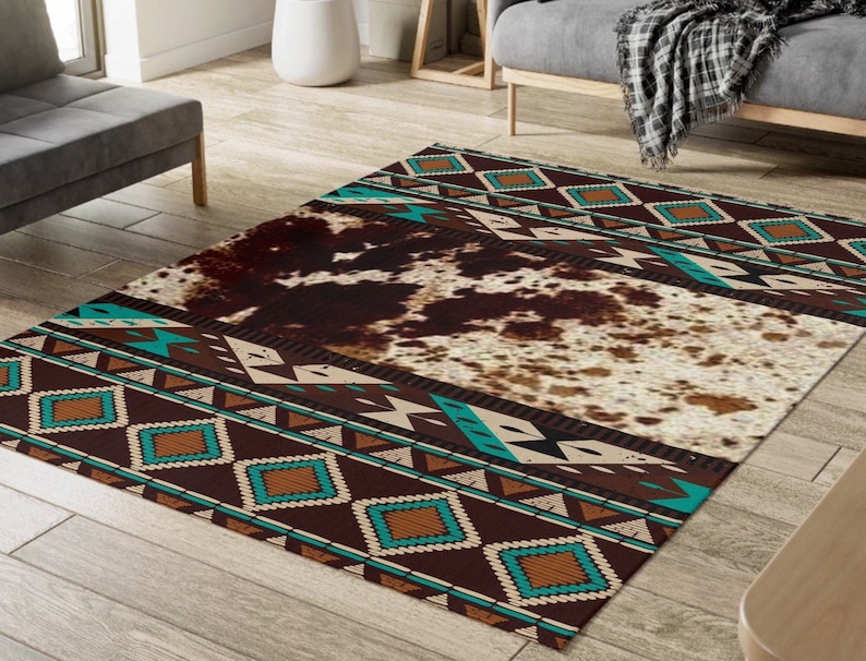 Western Cowhide Print Area Rug Boho Western Accent Rug - Etsy