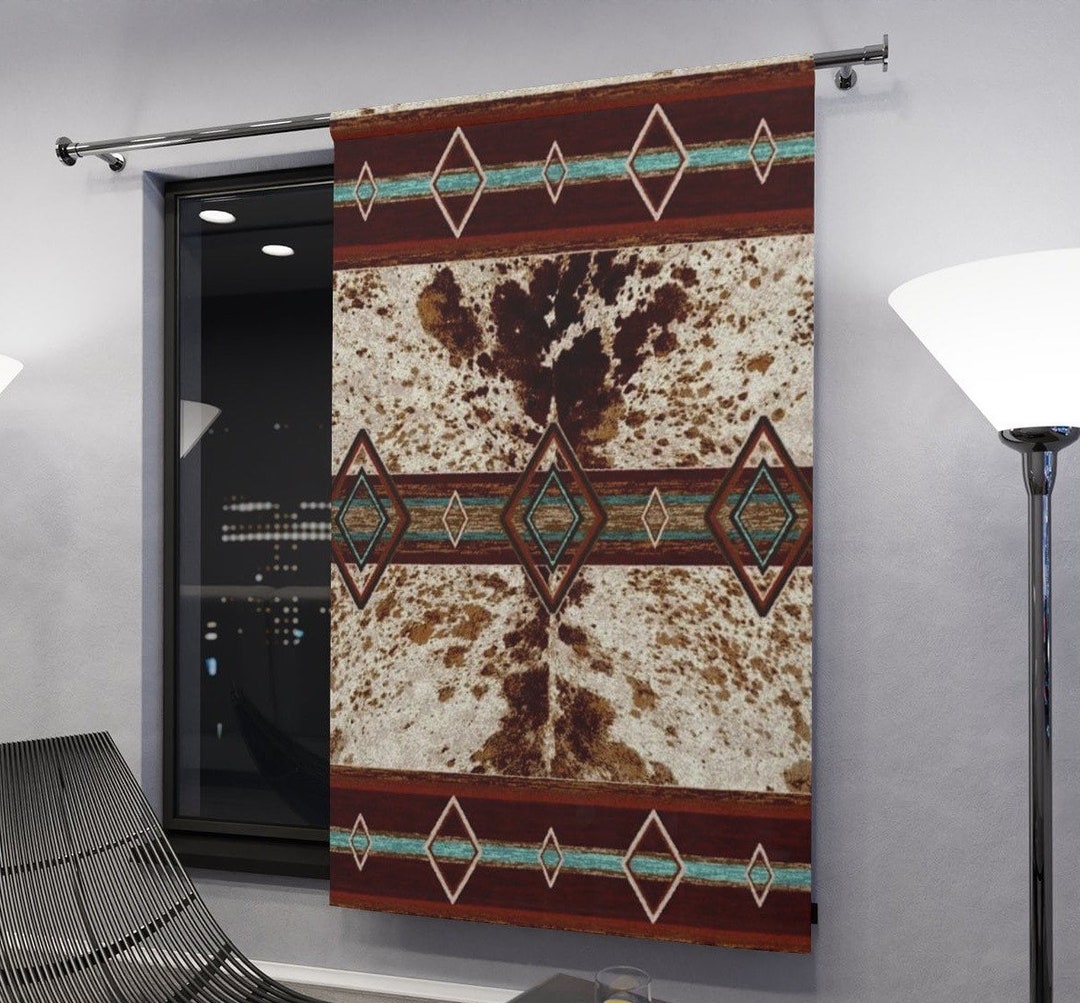 Western Cowhide Print Window Curtains | Boho Western Style Curtain ...