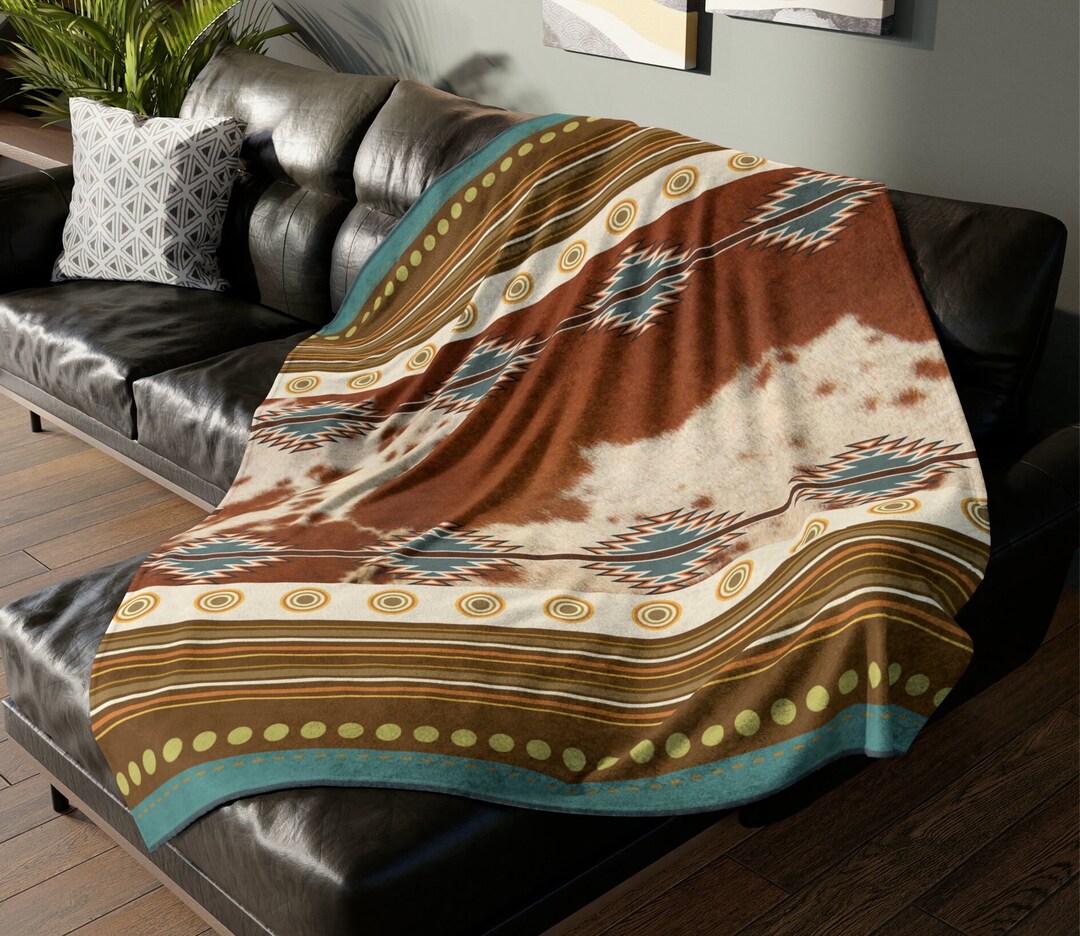 Western Cowhide Print Blanket, Boho Southwestern Throw Blanket ...