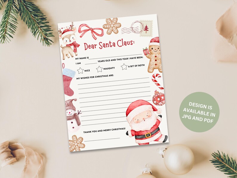 Letter to Santa Claus (digital Download), Printable Santa Wish List ...