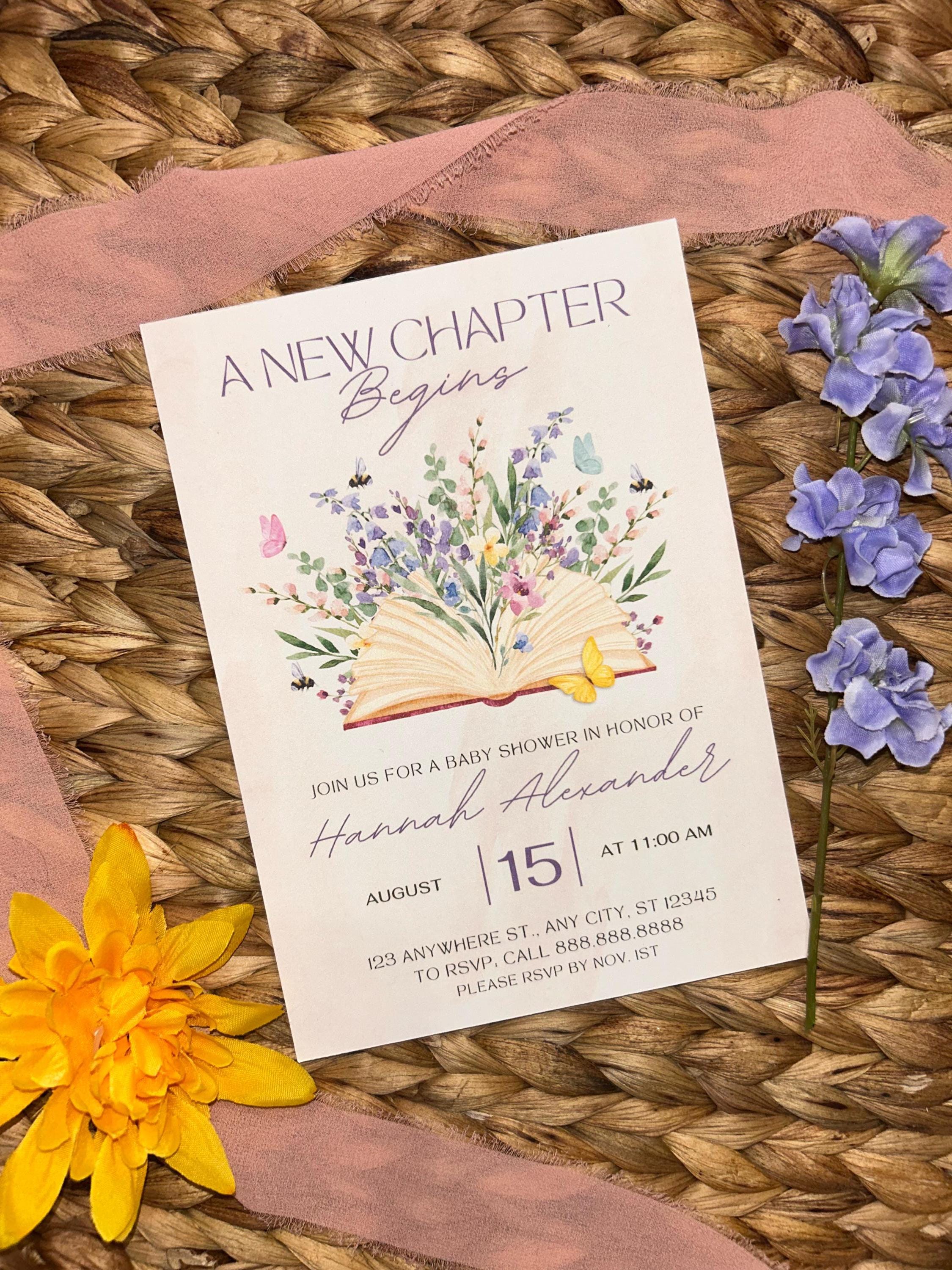 A New Chapter Begins Wildflower Baby Shower Invitation Set, Next ...