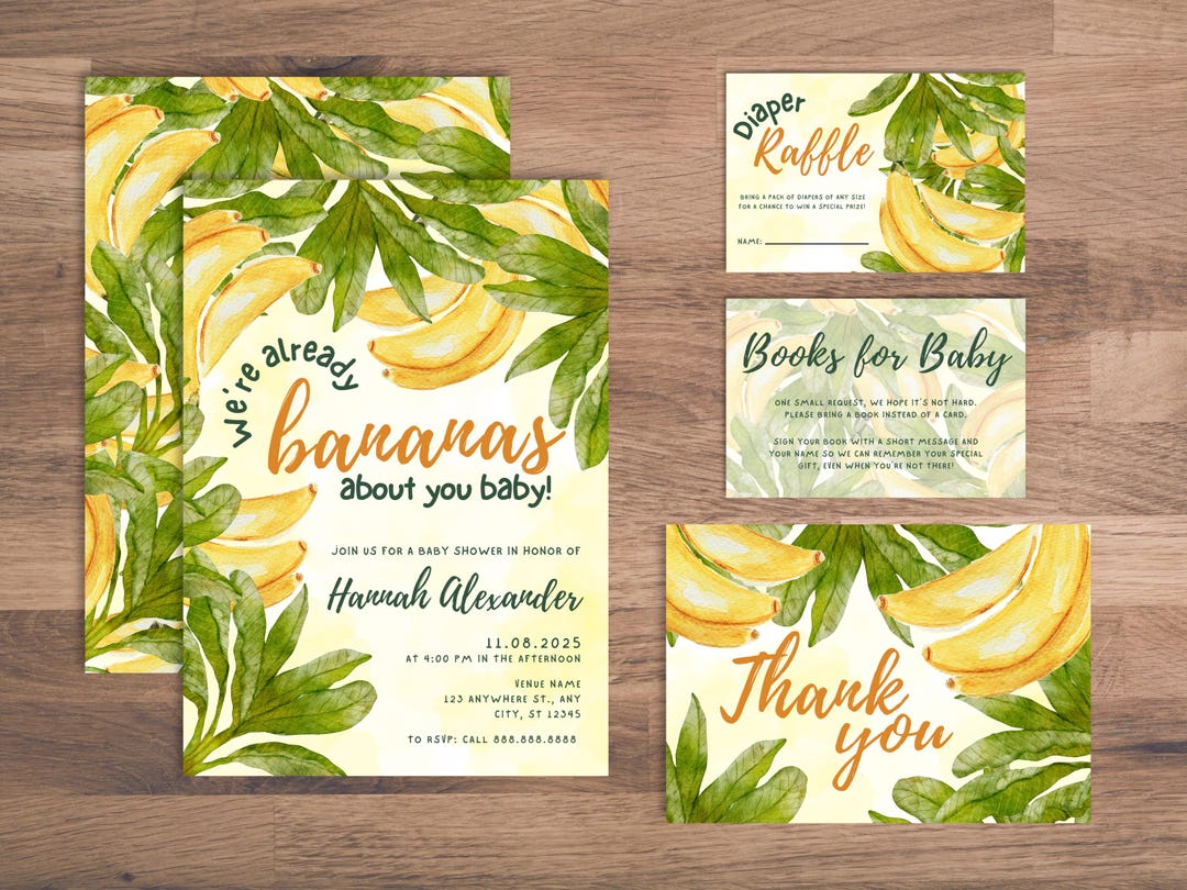Go Bananas Baby Shower Invitation Set (printed), Diaper Raffle, Books ...