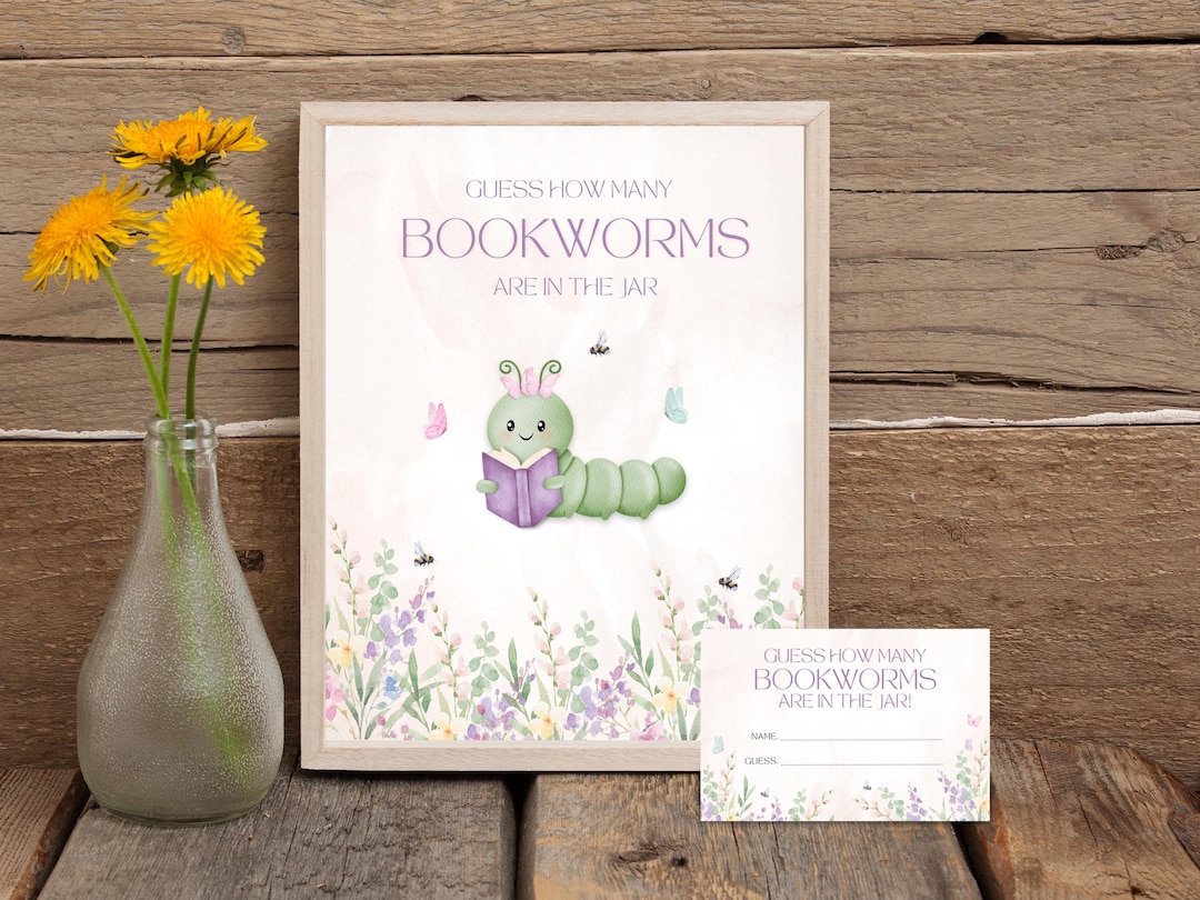 How Many Bookworms Are in the Jar Sign and Guess Cards (digital ...