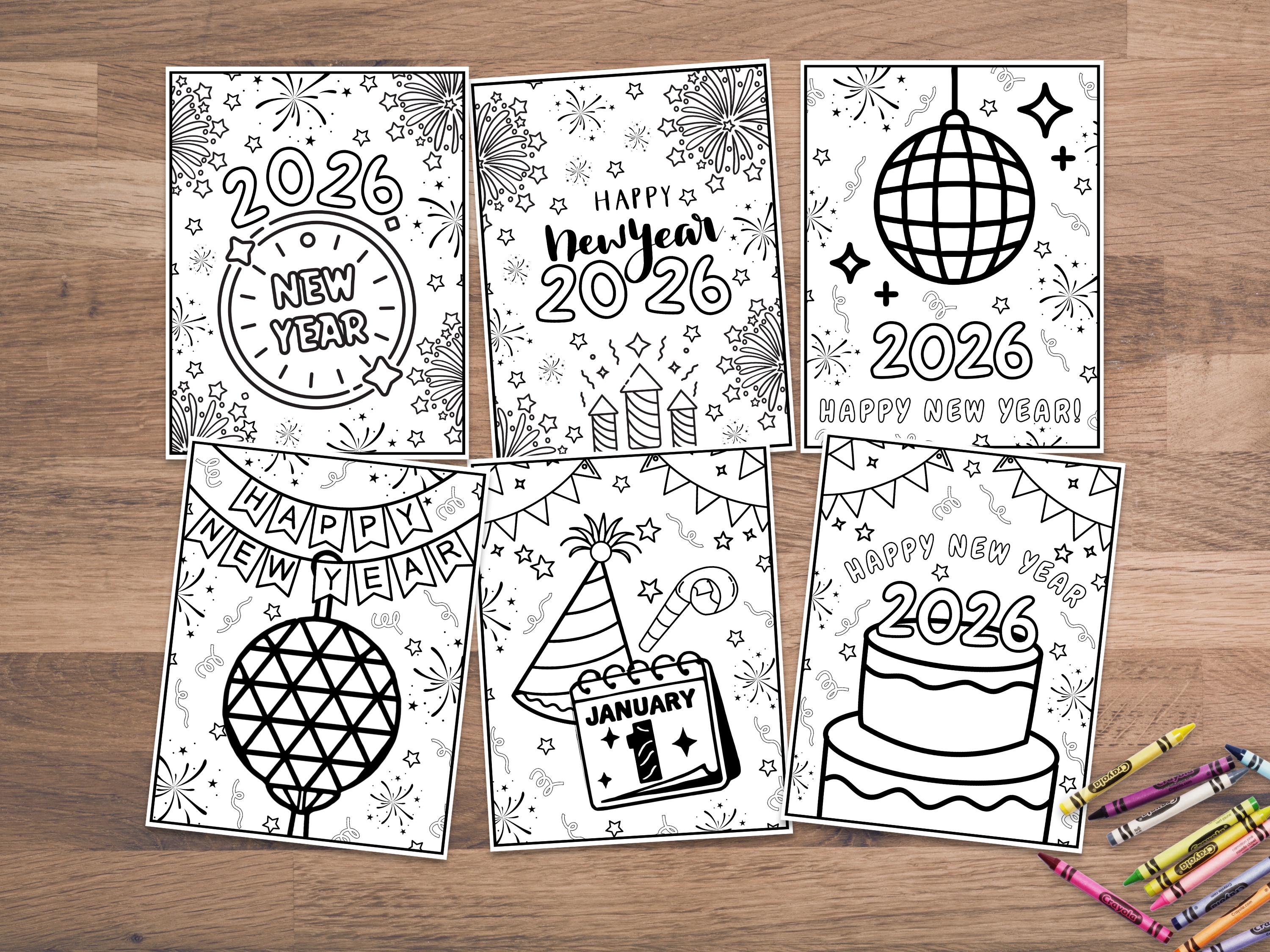 New Year's Coloring Pages (digital Download), New Year's Eve Coloring ...