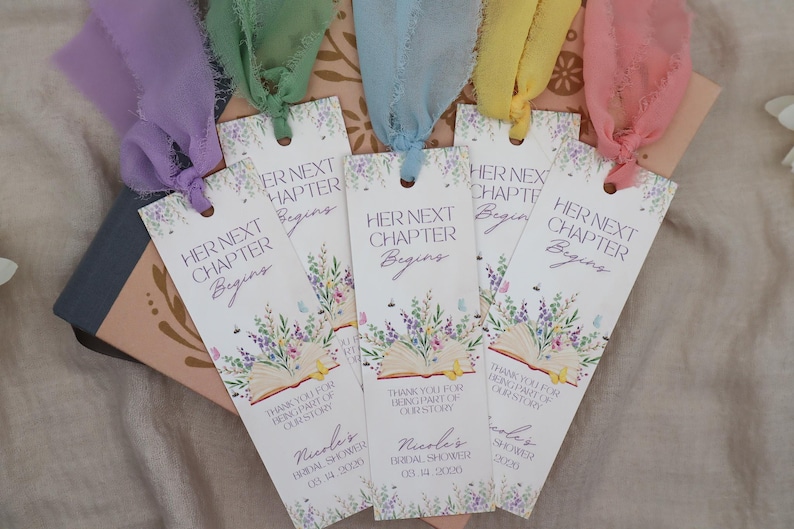 Bookmark Favor Tags for Book Themed Bridal Shower (printed), Her Next ...