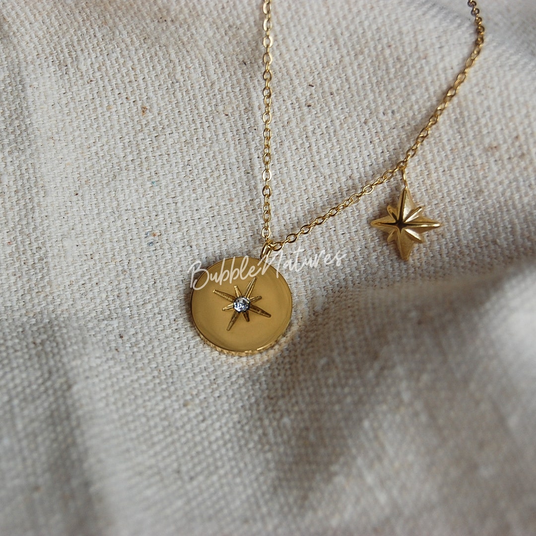 Gold North Star Coin Necklace: Stainless Steel Celestial Jewelry - Etsy