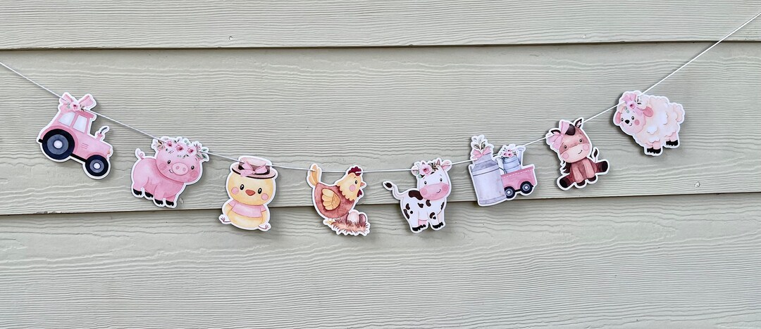 Pink Farm Garland Girl Farm Birthday Banner Party Decorations - Etsy
