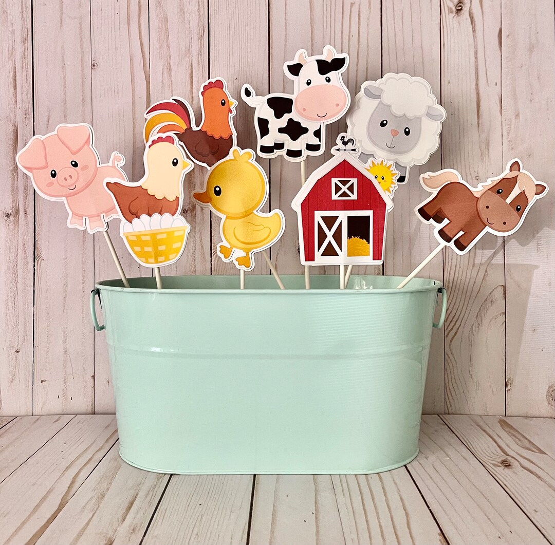 Set of 8 Farm Animals Centerpieces Picks 4 Inches Party Decorations ...