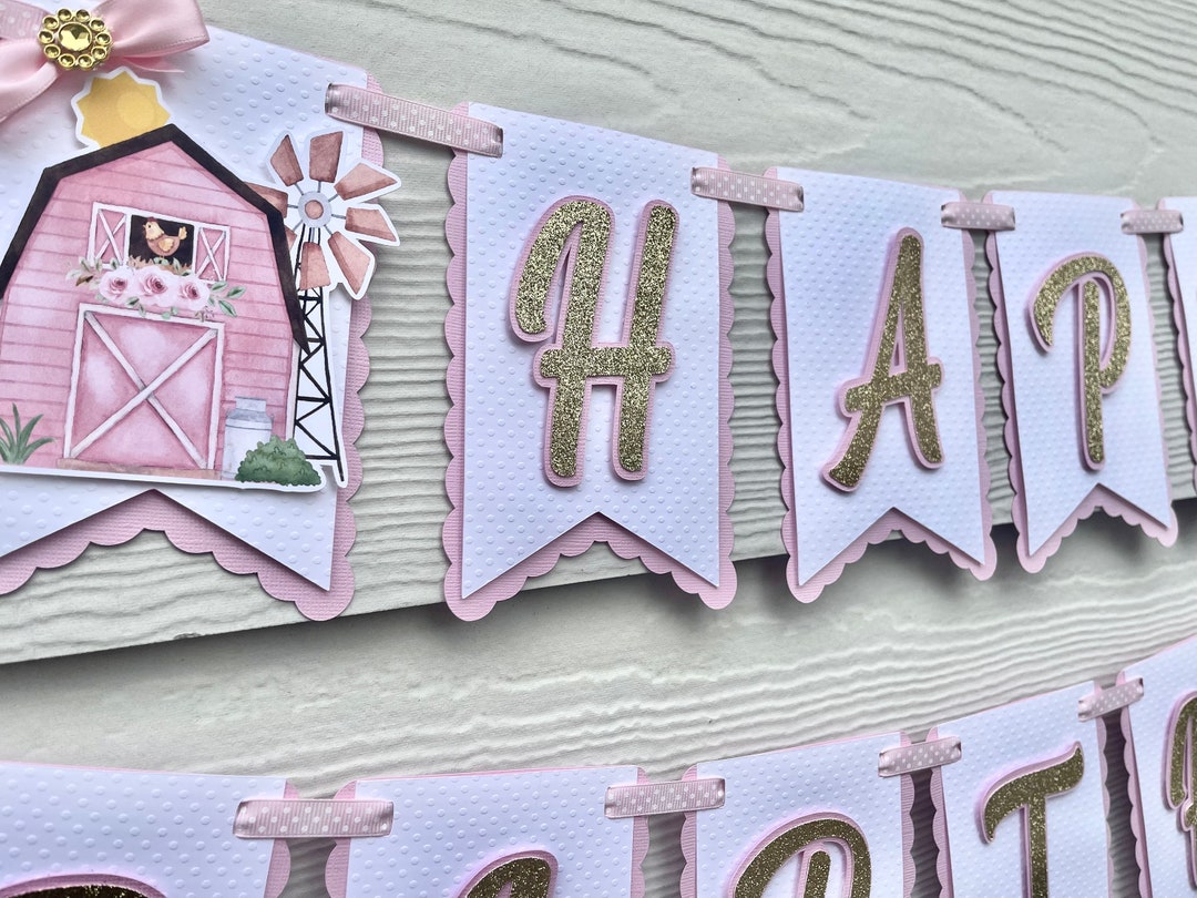 Pink Farm Birthday Banner Girl Farm Party Banner Decorations - Etsy
