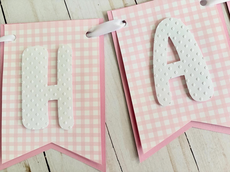 Pink Gingham Birthday Banner Party Decorations - Etsy