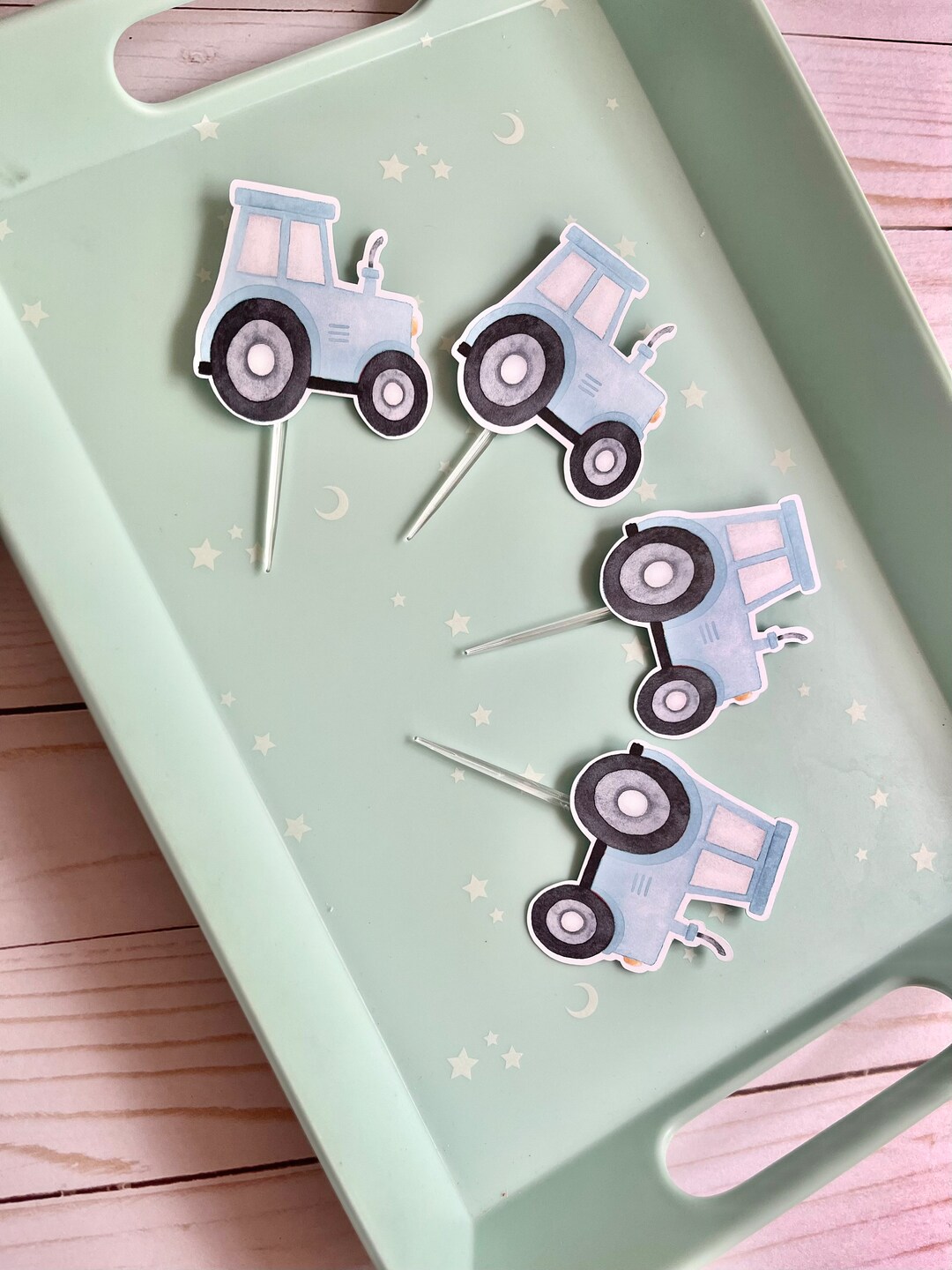 Set of 12 Blue Tractor Cupcake Toppers Farm Birthday Party Blue Truck ...