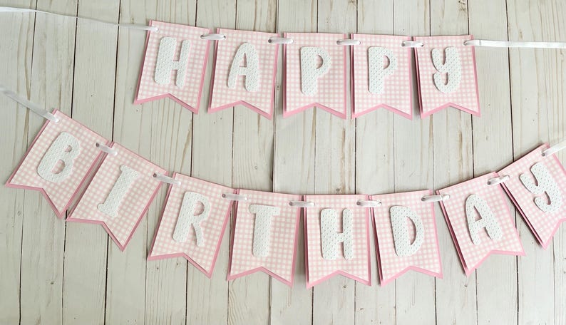 Pink Gingham Birthday Banner Party Decorations - Etsy