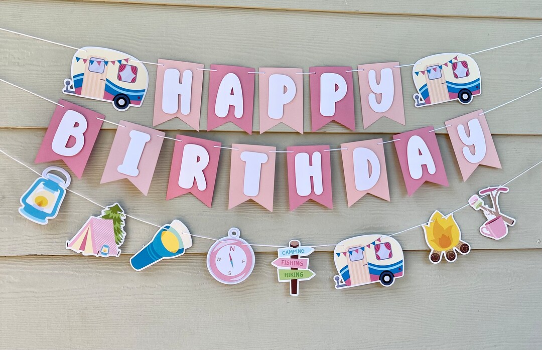Camping Birthday Banner Girl Glamping Party Decorations Garland - Etsy