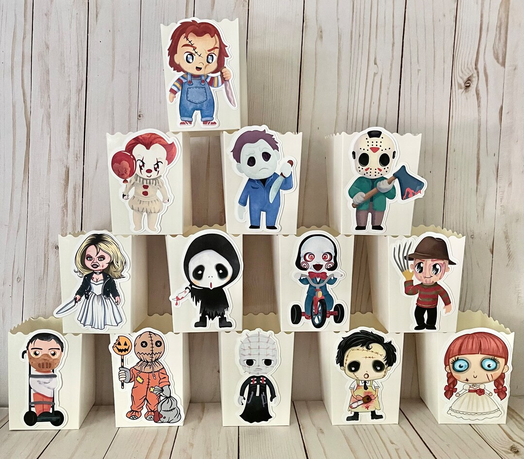 Horror Movie Character Popcorn Boxes: Halloween Birthday Party Favors ...