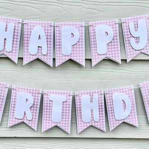Pink Gingham Birthday Banner Party Decorations - Etsy