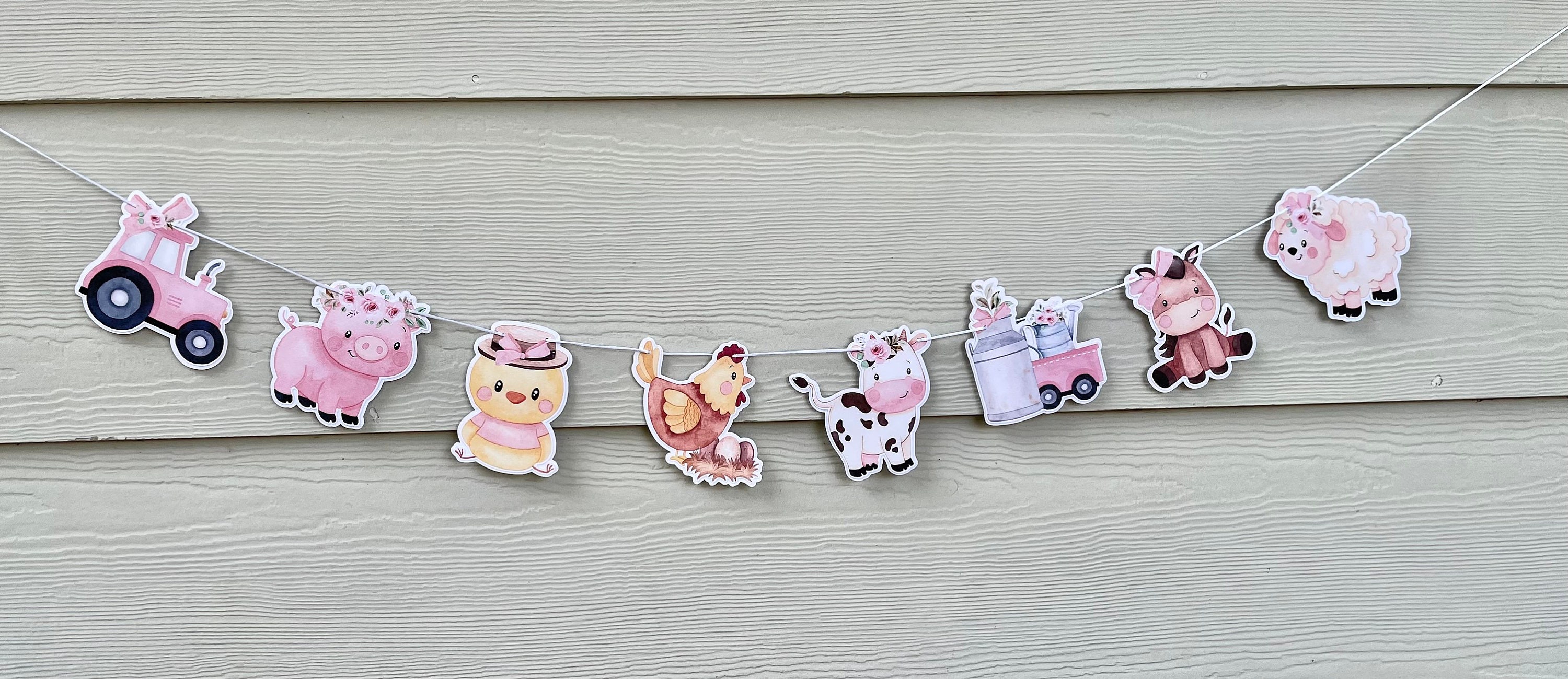 Pink Farm Birthday Banner Girl Farm Party Banner Pink Glitter - Etsy