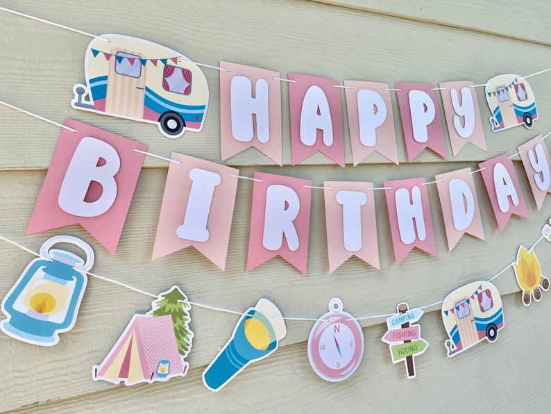 Camping Birthday Banner Girl Glamping Party Decorations - Etsy
