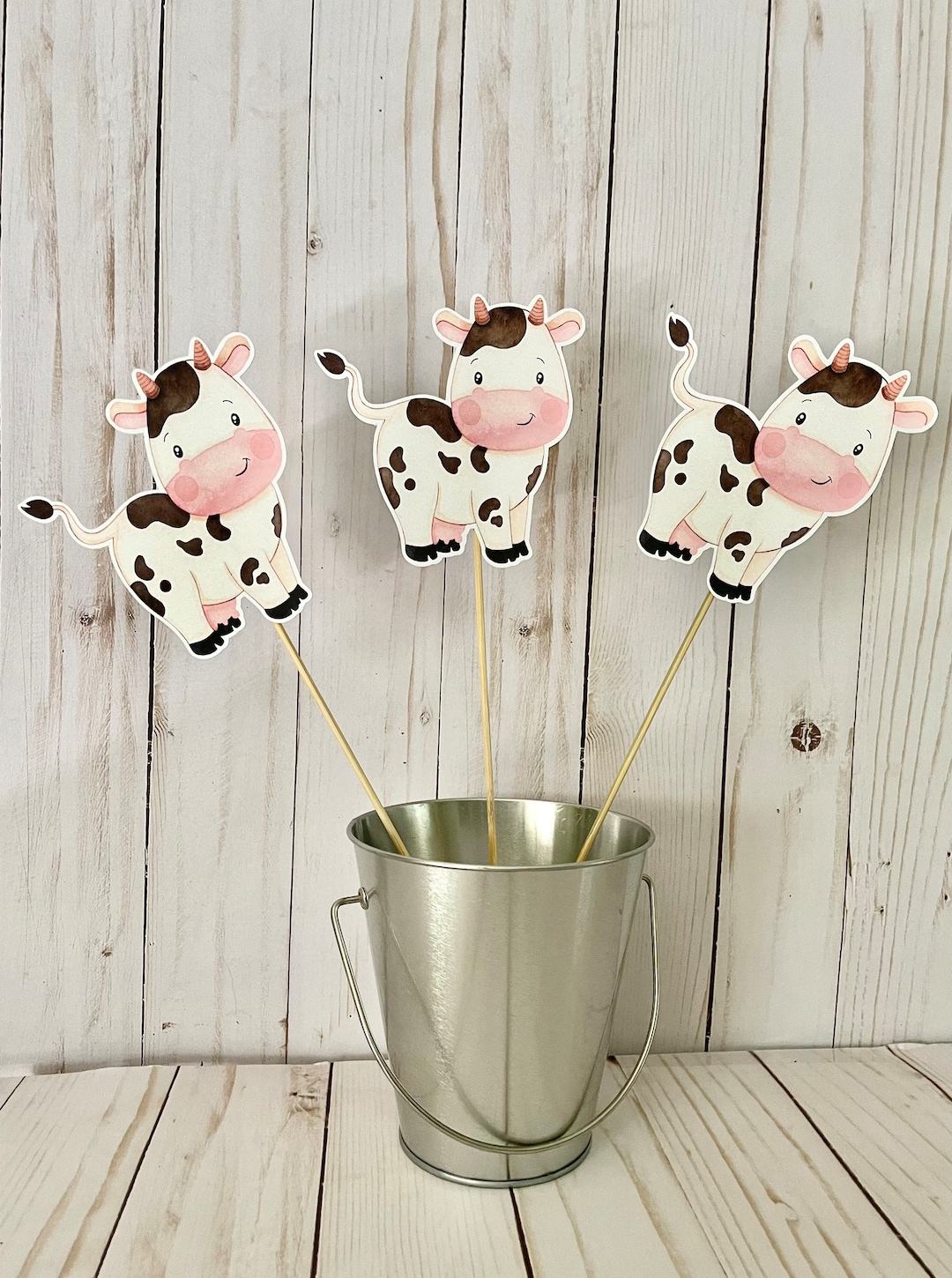 Set of 5 Cow Centerpiece Sticks 4 Inches Watercolor Cow Cake Topper ...
