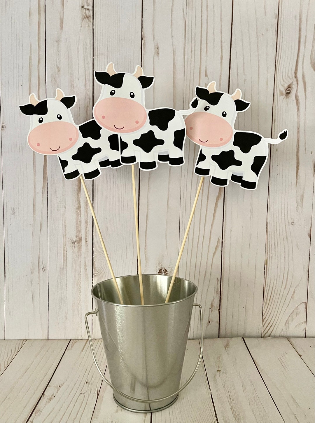 Set of 5 Cow Centerpieces Sticks 4 Inches Cow Cake Topper Birthday ...