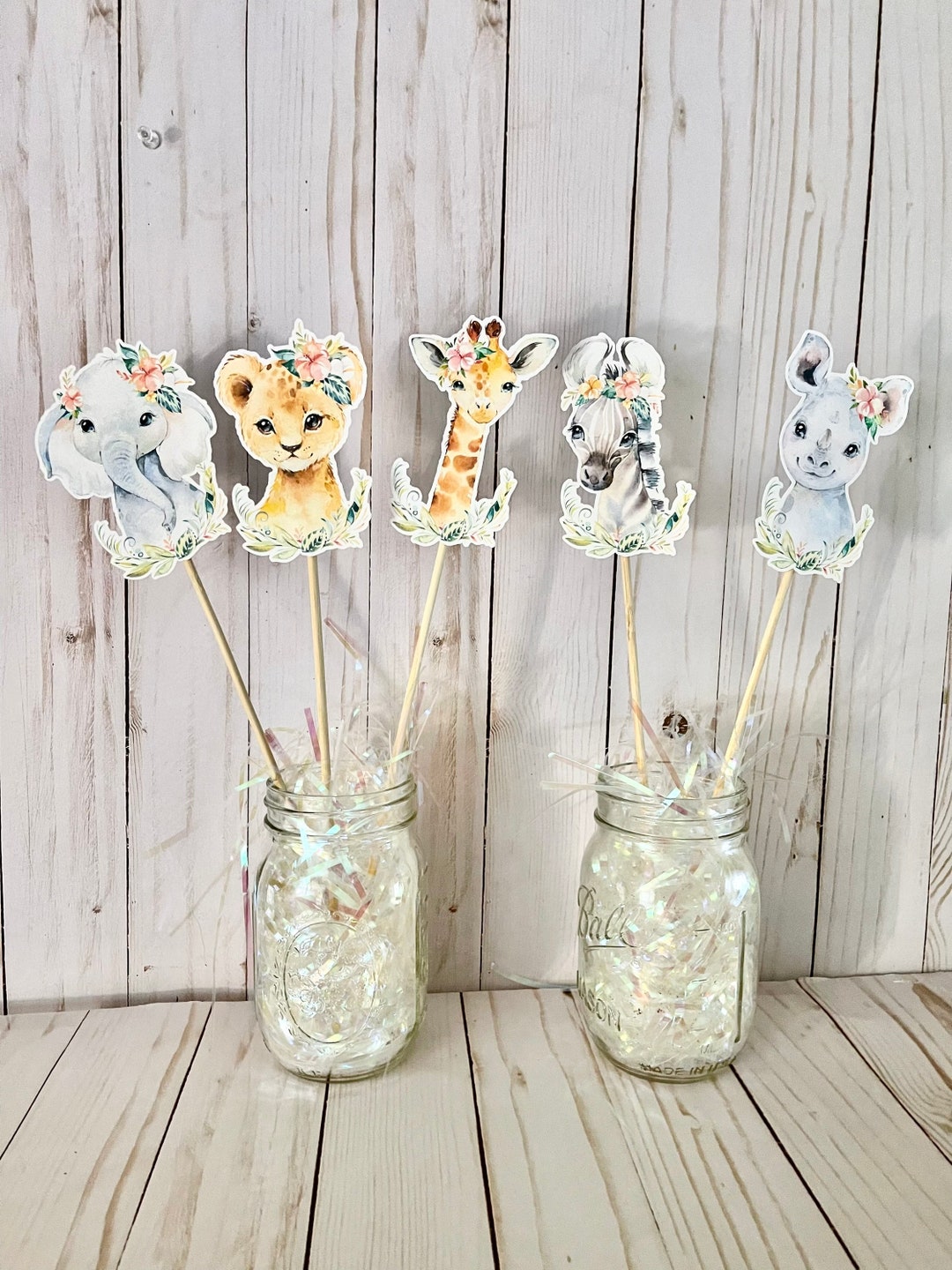 Set of 5 GIRL Jungle Safari Centerpiece Sticks Cake Toppers - Etsy