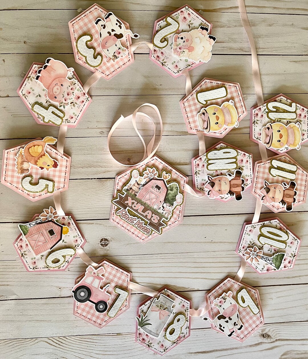 Pink Farm Birthday Banner, Pink Farm Monthly Milestone Banner, Farm ...