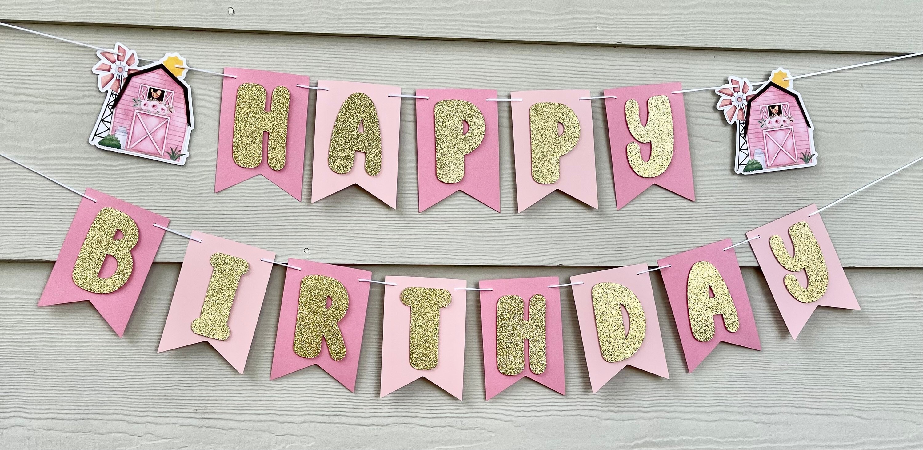 Pink Farm Birthday Banner Girl Farm Party Banner Pink Glitter - Etsy