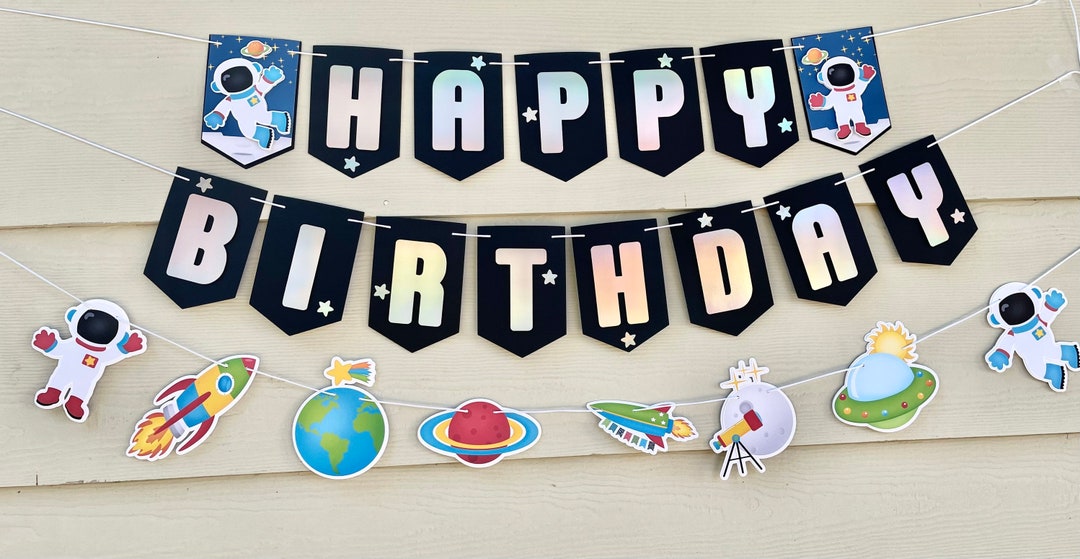 Outer Space Birthday Banner, Space Astronaut Party Decorations ...