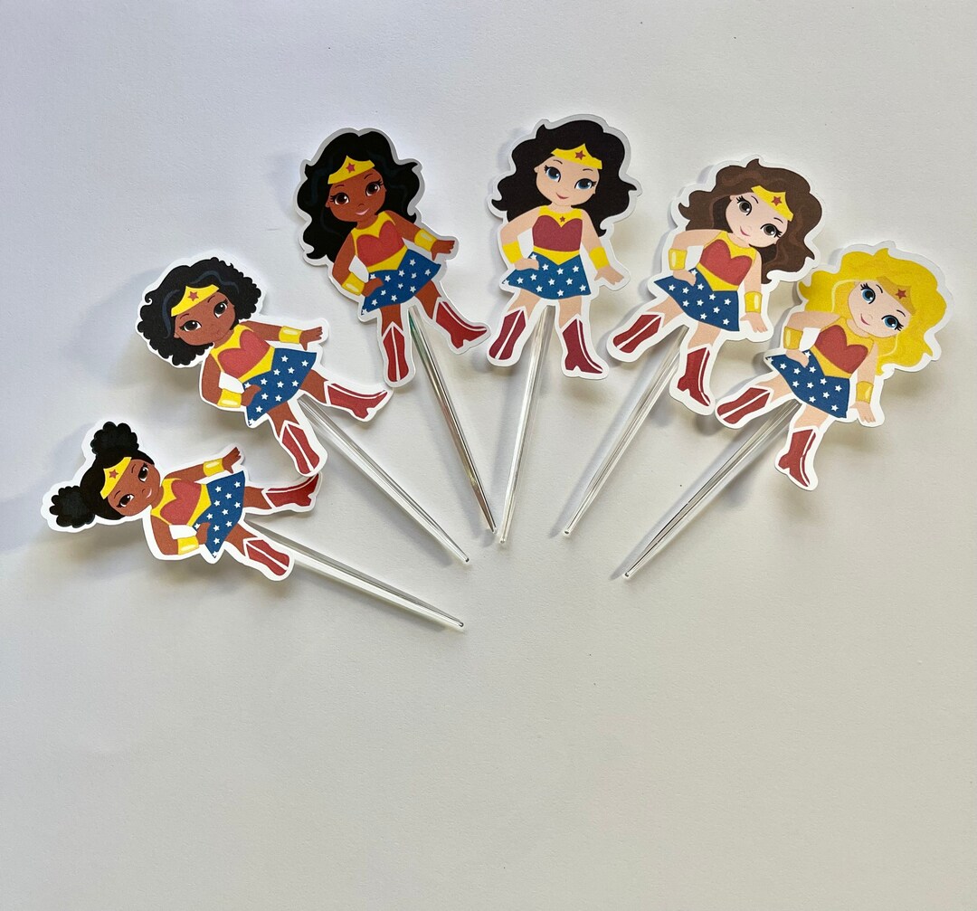 Set of 12 Wonder Little Woman Birthday Party Cupcake Toppers Super Girl ...