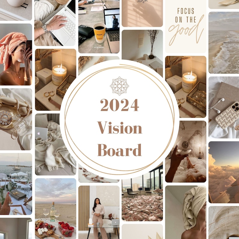 2024 Vision Board, Mood Board, Pink Aesthetic, Airy Aesthetic, Vision Board Kit, Vision Board ...