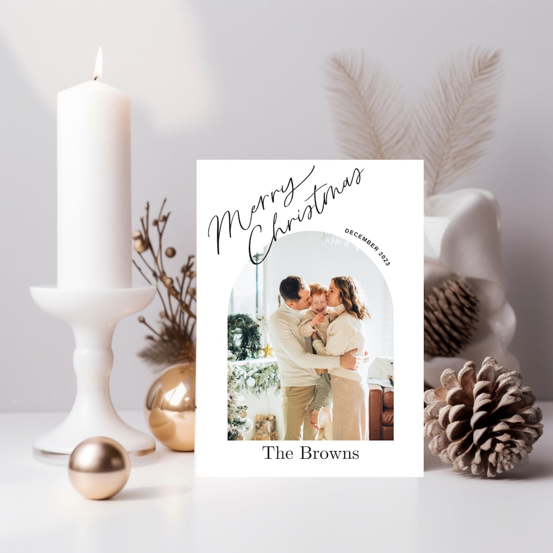 Boho Christmas Card Photo Holiday Card Editable Template - Etsy