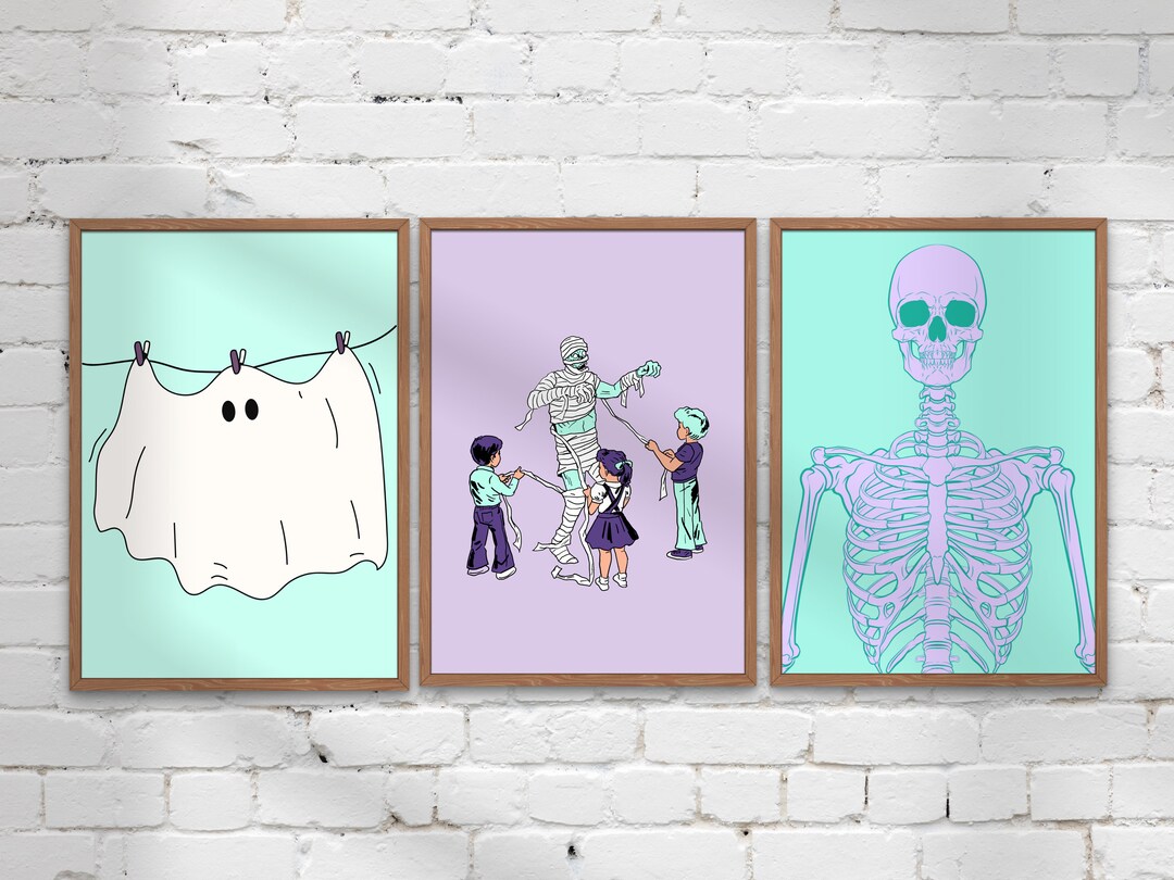 Pastel Halloween Art Print Set | 3 Piece Set of Halloween Wall Art ...