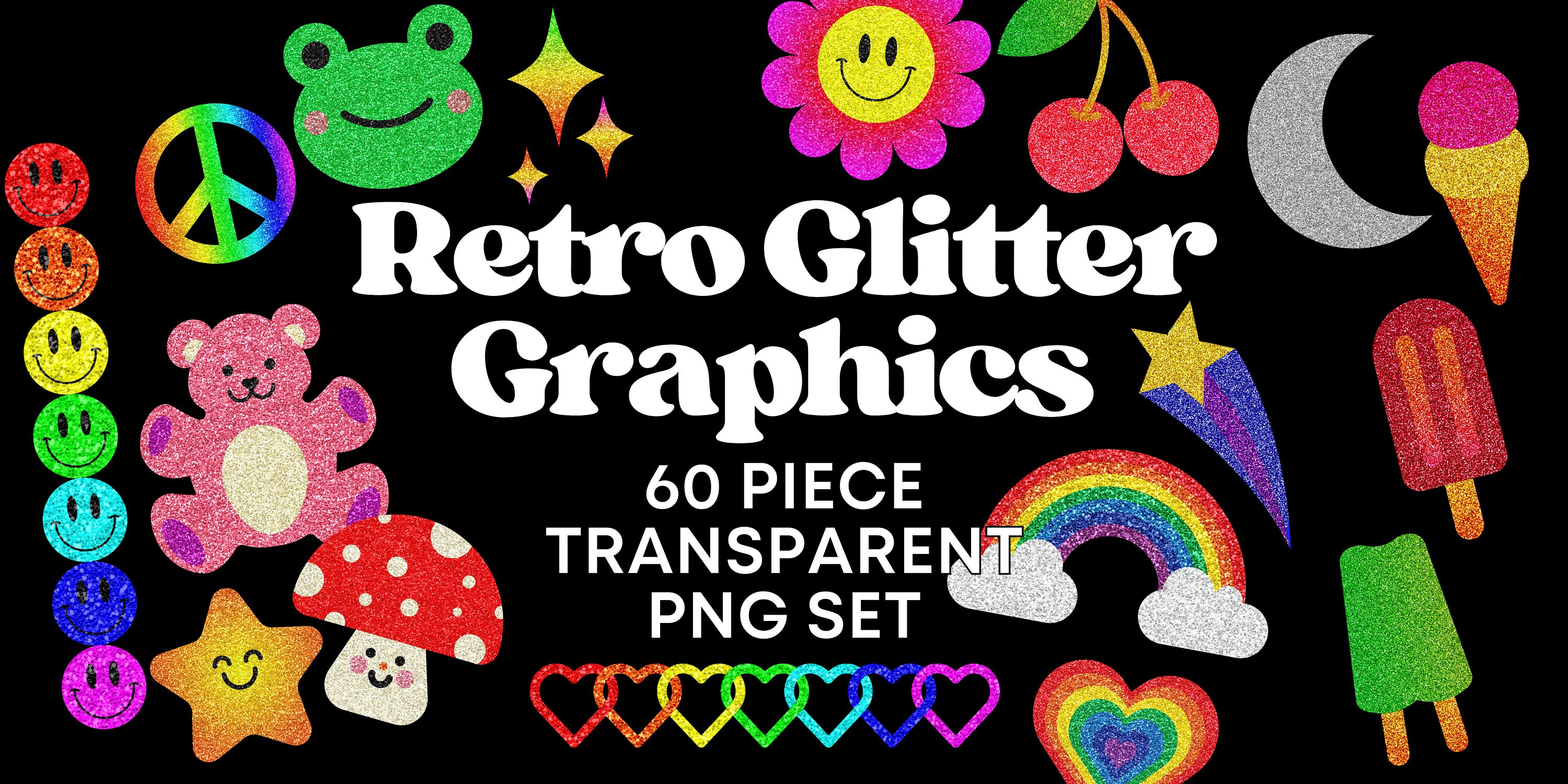 Retro Glitter Graphics PNG Set, Vintage 80s/90s/00s Y2K Clipart ...