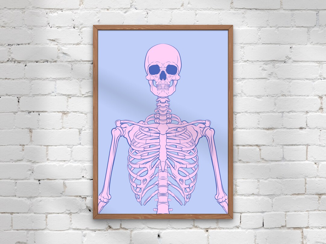 Pastel Skeleton Wall Art | Pink Halloween Art Print, Pastel Halloween ...