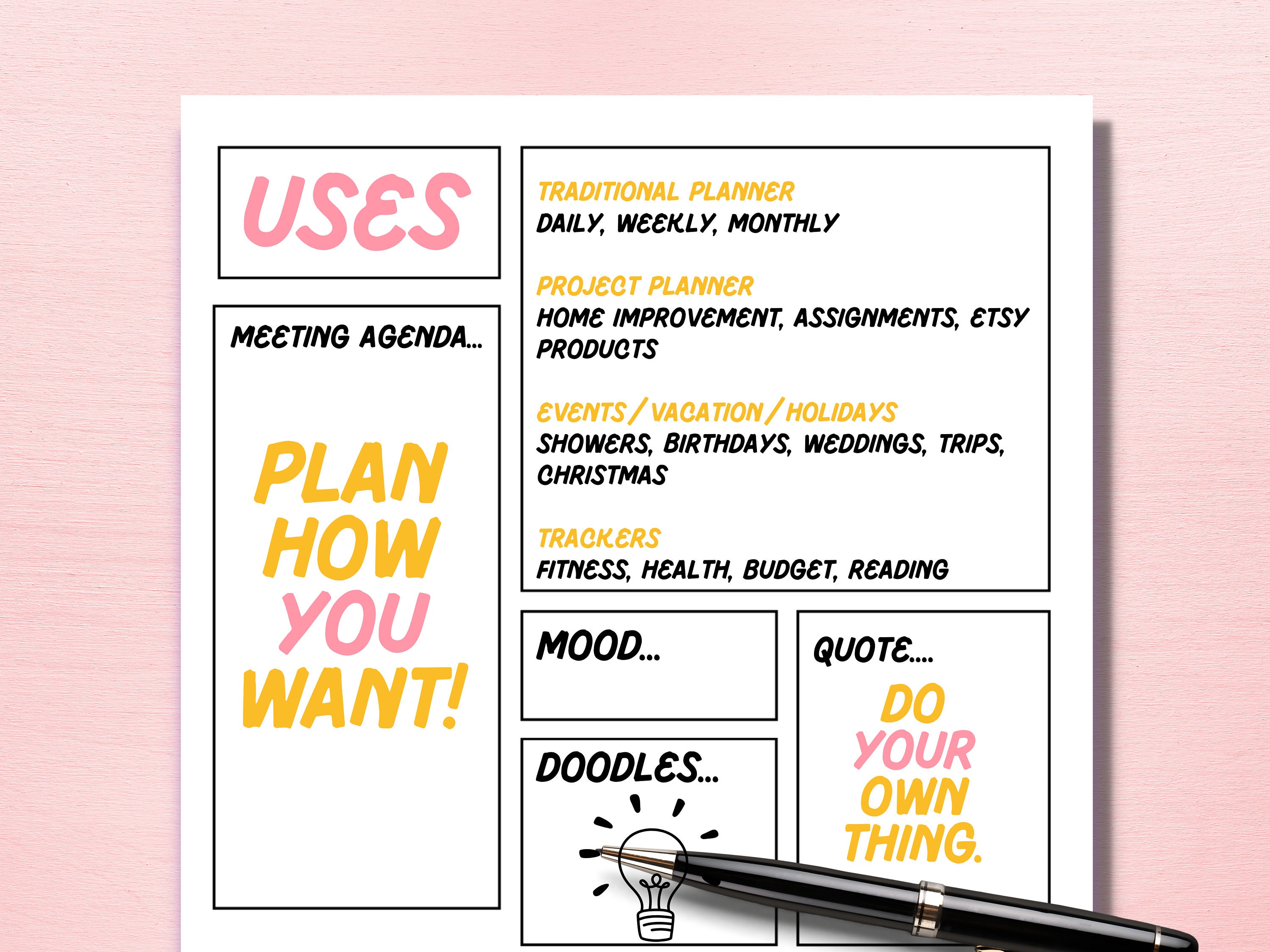 Customizable Blank Planner Inserts | Printable Graph Paper, Printable ...