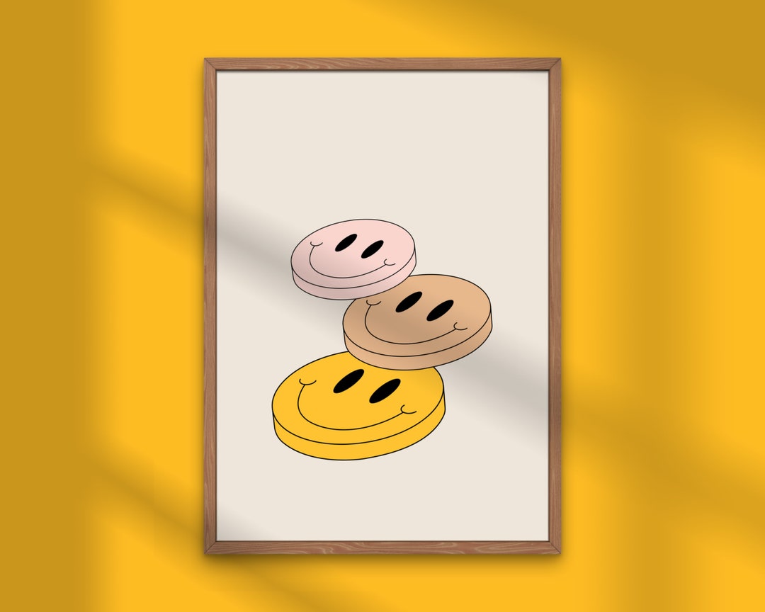 Retro Smiley Face Wall Art, 1990s/y2k Art Print, Smile Artwork, Trendy ...