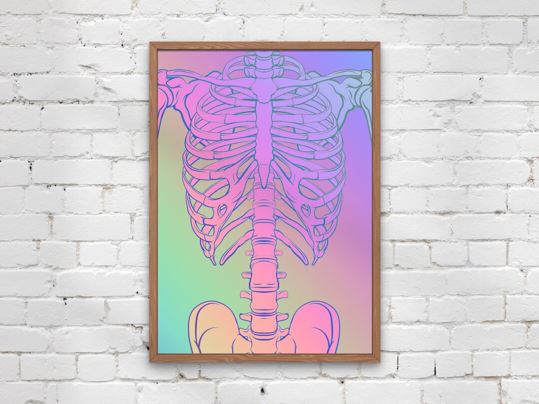 Pastel Rainbow Skeleton Art Print | Halloween Wall Art Print, Cute ...