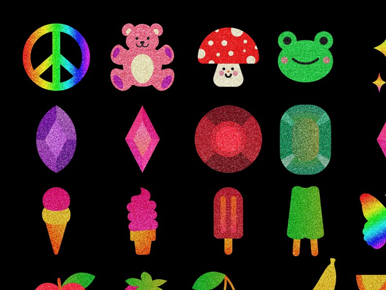 Retro Glitter Graphics PNG Set, Vintage 80s/90s/00s Y2K Clipart ...