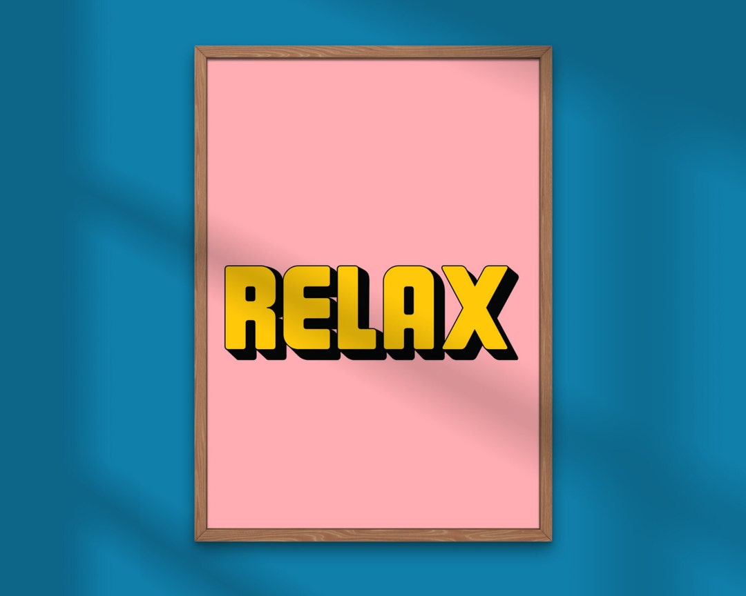 Pink & Yellow "relax" Art Print, Bold Pop Art Print, Bright Artwork for ...