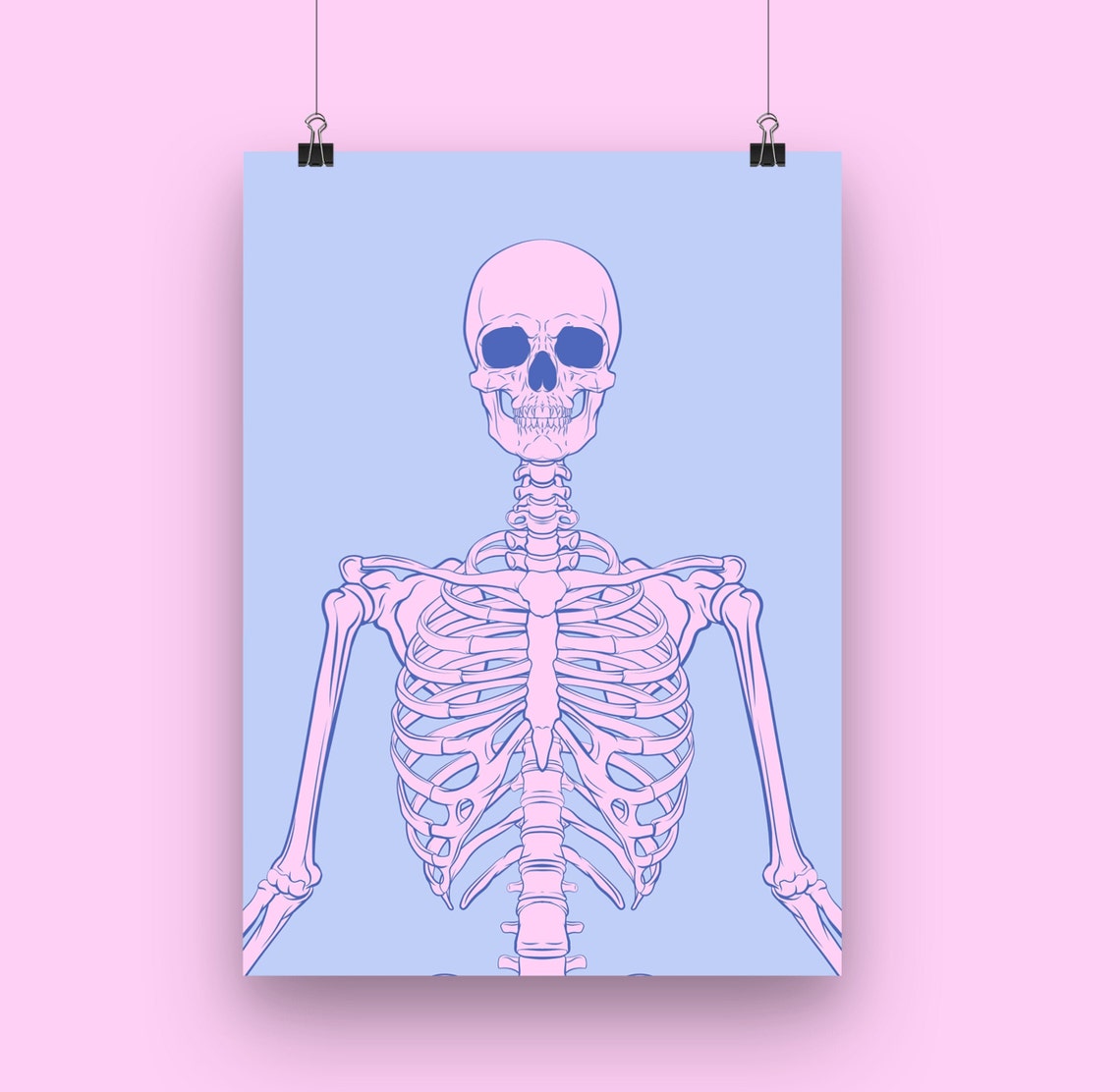 Pastel Skeleton Wall Art Pink Halloween Art Print, Pastel Halloween ...