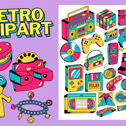 90s Clipart Nineties Retro Digtial Art Instant Download - Etsy