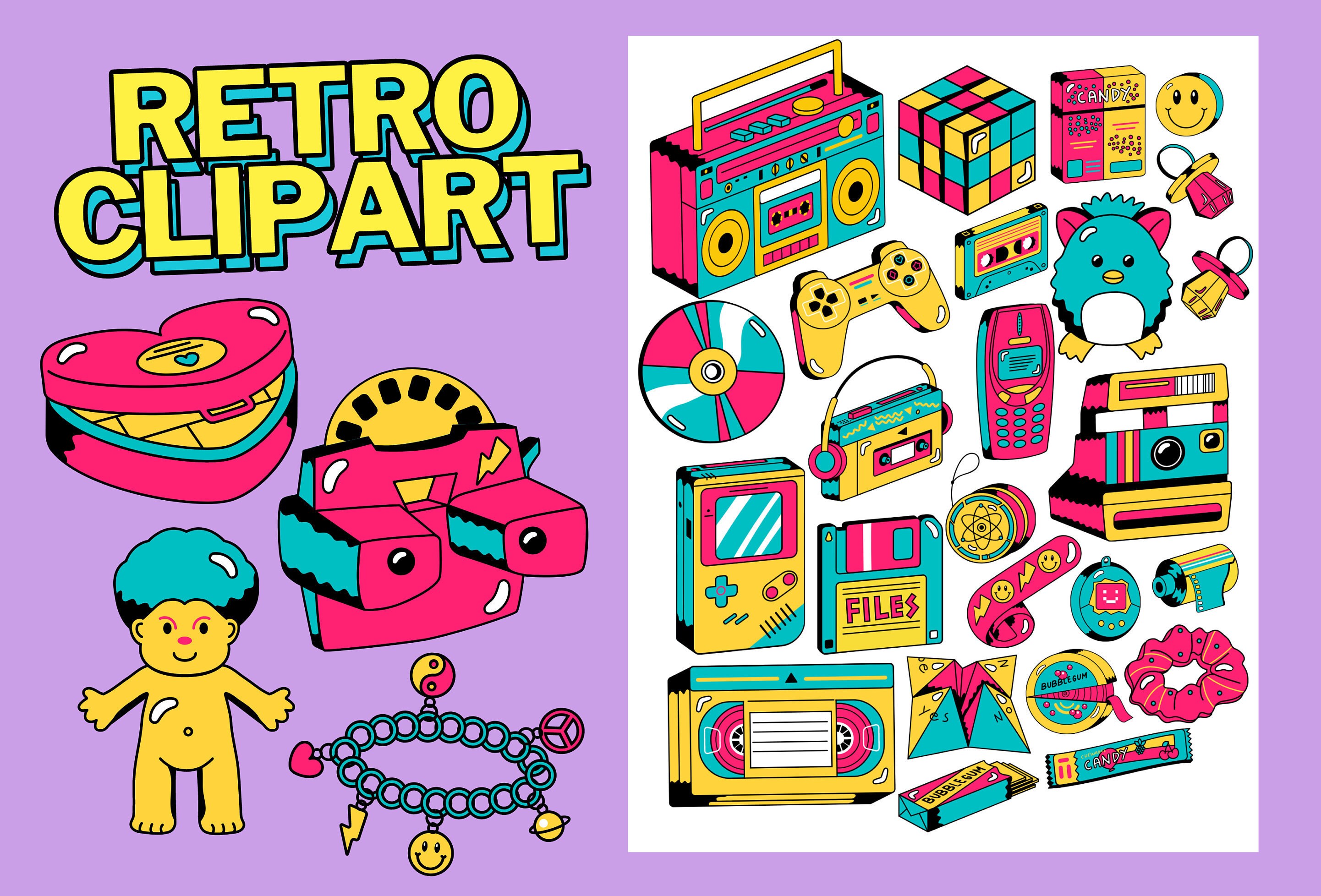 90's Retro Clipart Printable Stickers | Retro Graphics, Nineties PNG ...