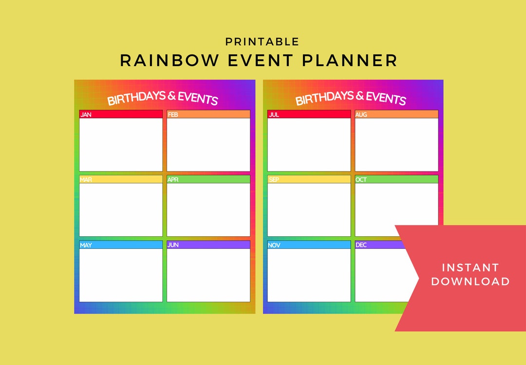 Yearly Event Planner/birthday Tracker | Rainbow Gradient Planner ...